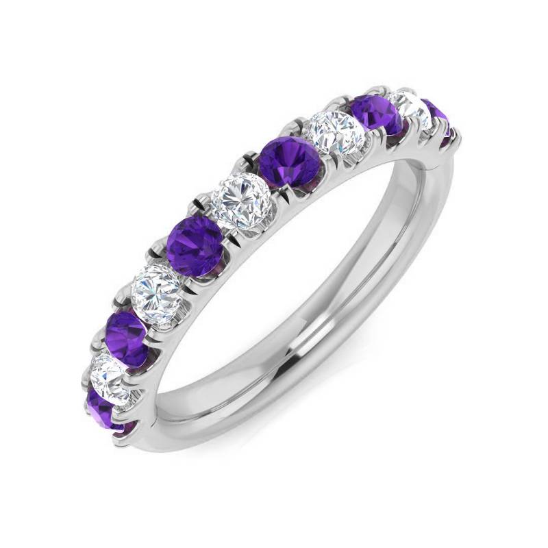 0.75ct Round Amethyst and Round diamond Half Eternity Ring Diamond Heaven