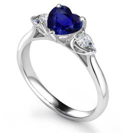 Blue Sapphire Heart Diamond Trilogy Ring - Diamond Heaven