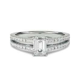 Emerald Diamond Split Shoulder Engagement Ring - Diamond Heaven
