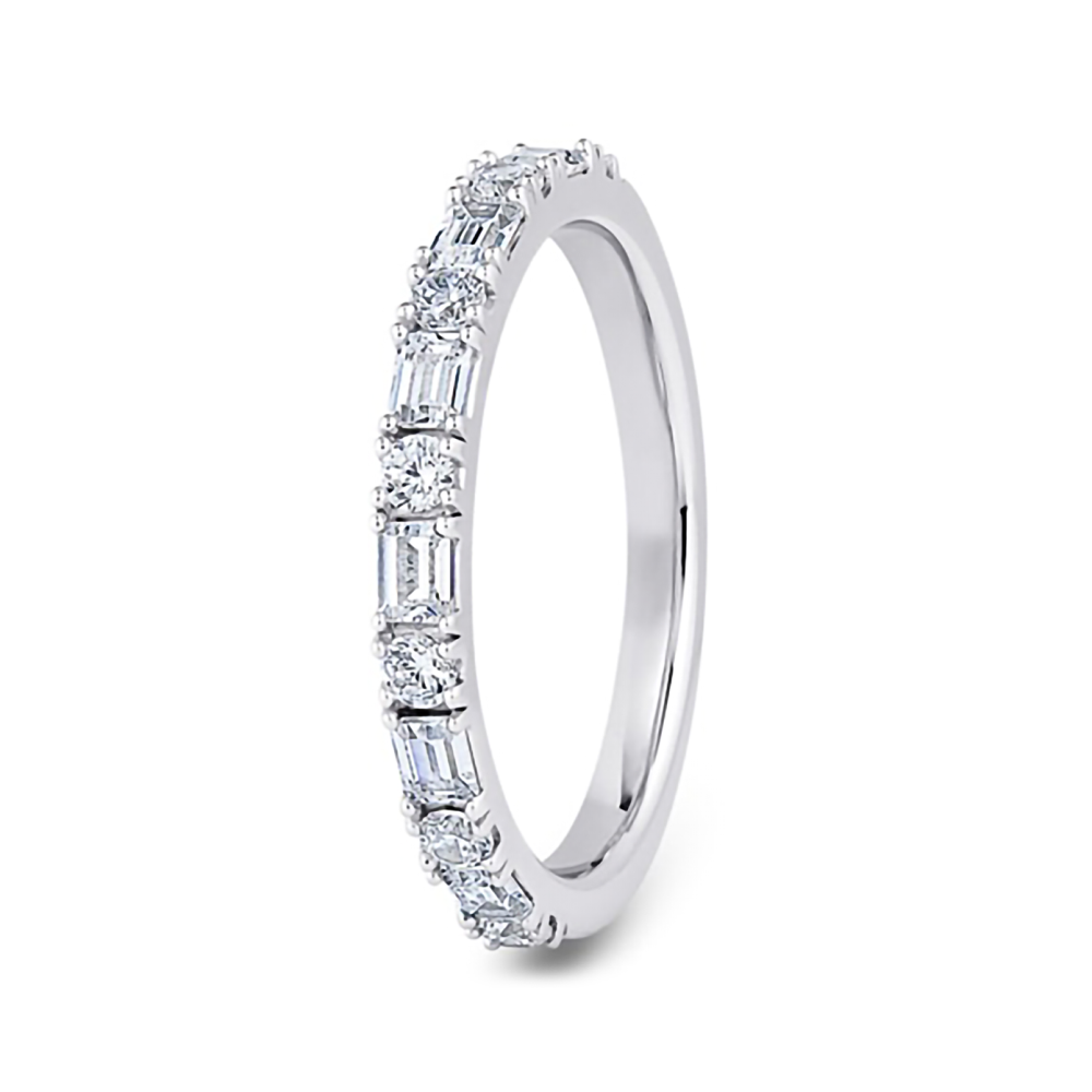 Round And Baguette Half Diamond Set Eternity Ring - Diamond Heaven