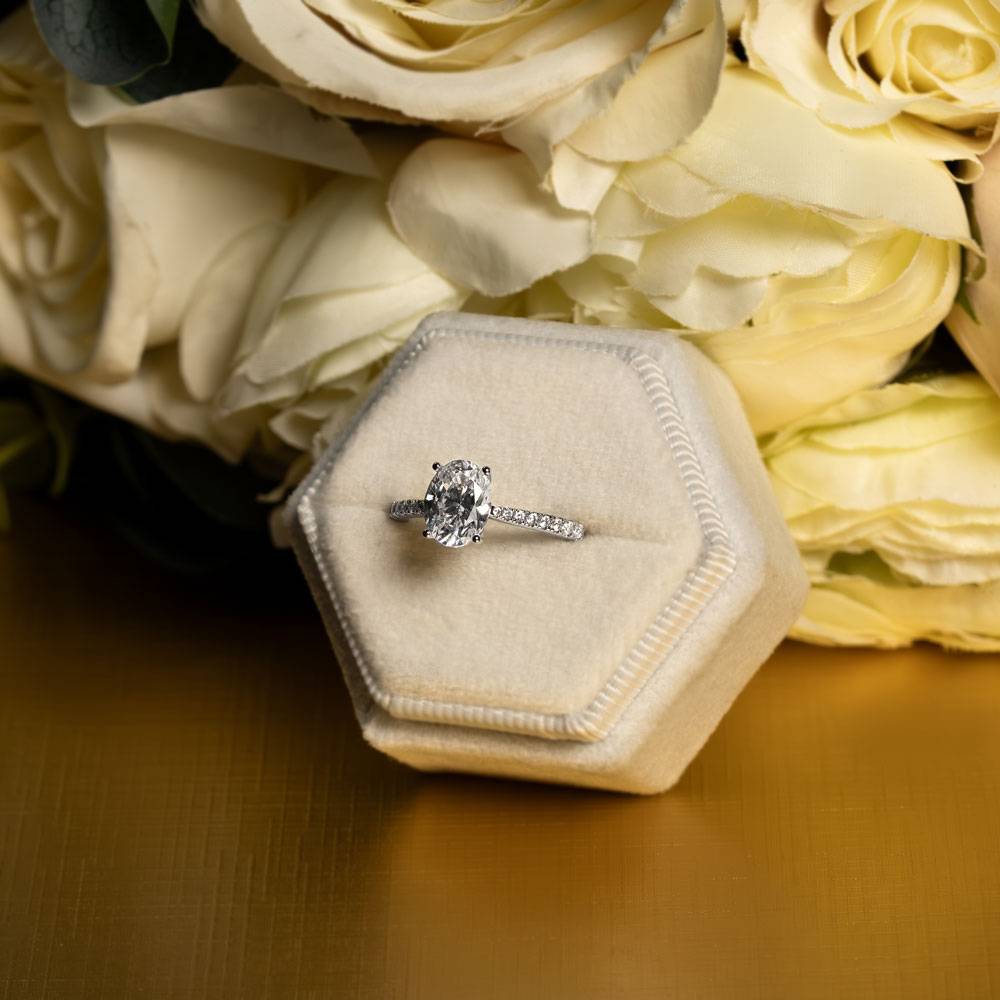 Oval Diamond Shoulder Set Engagement Ring - Diamond Heaven