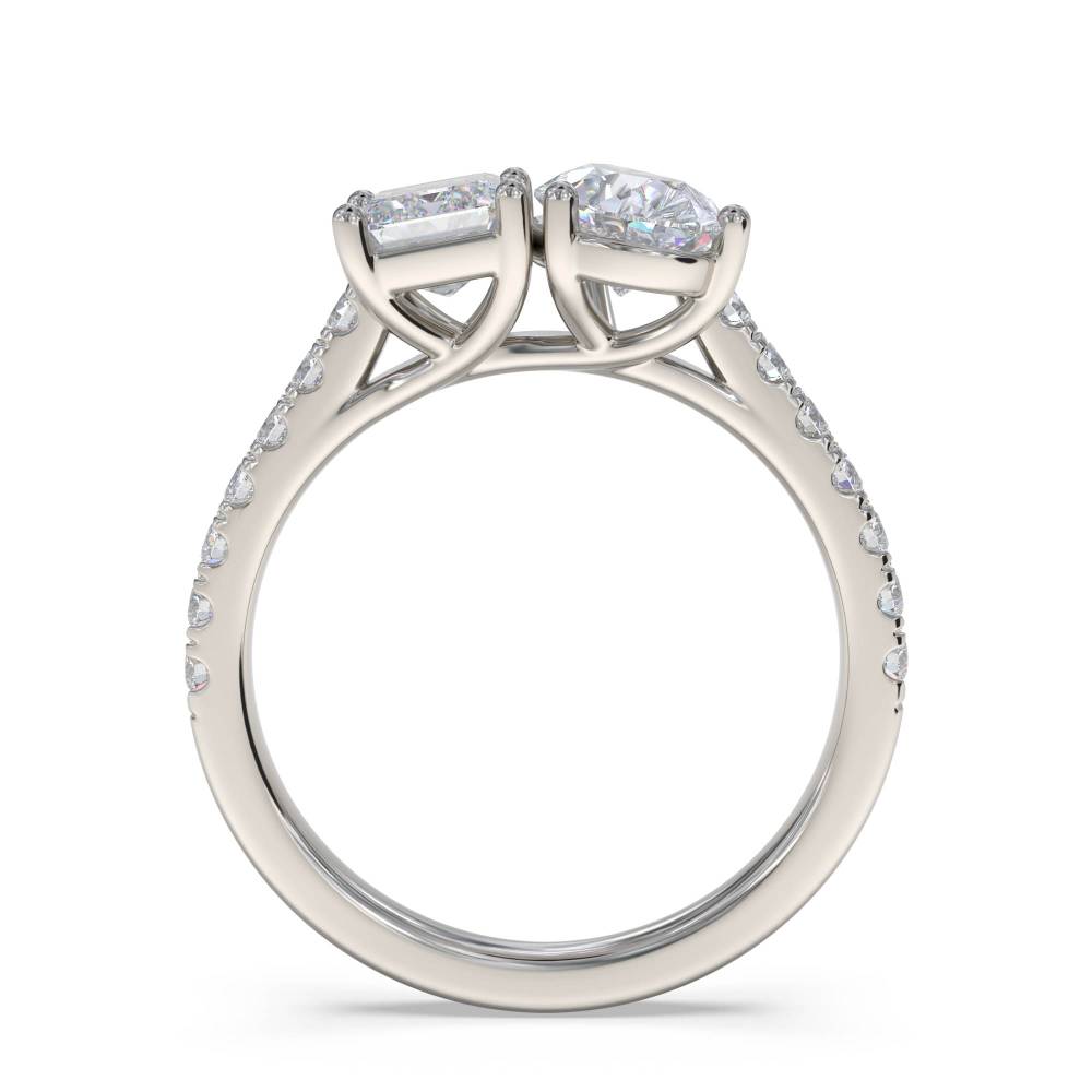 Two Stone Emerald & Pear Diamond Shoulder Set Ring - Diamond Heaven