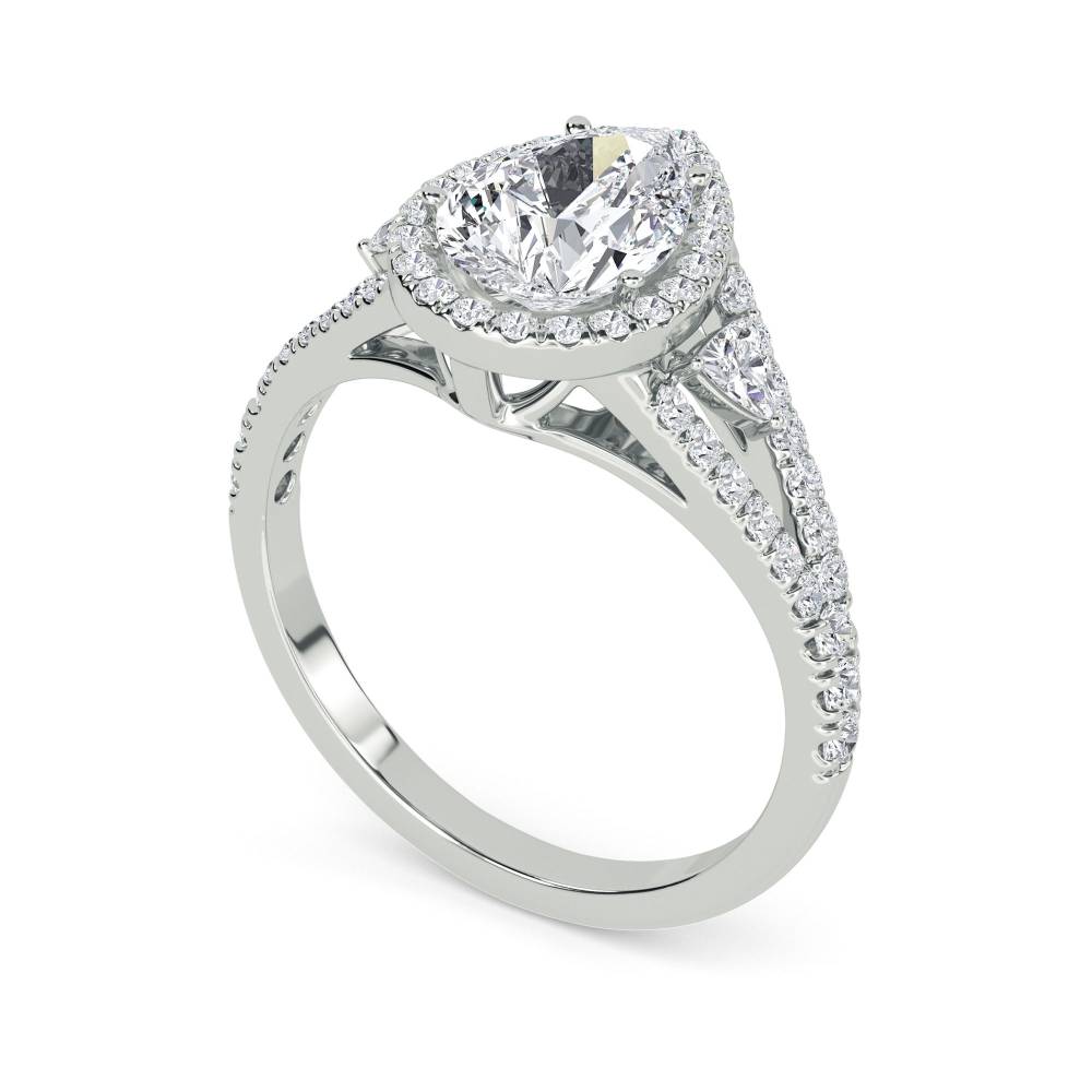 Pear Diamond Split Shoulder Set Ring - Diamond Heaven