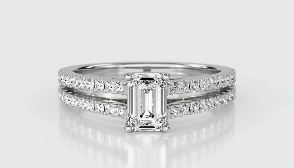 Emerald Diamond Split Shoulder Engagement Ring - Diamond Heaven