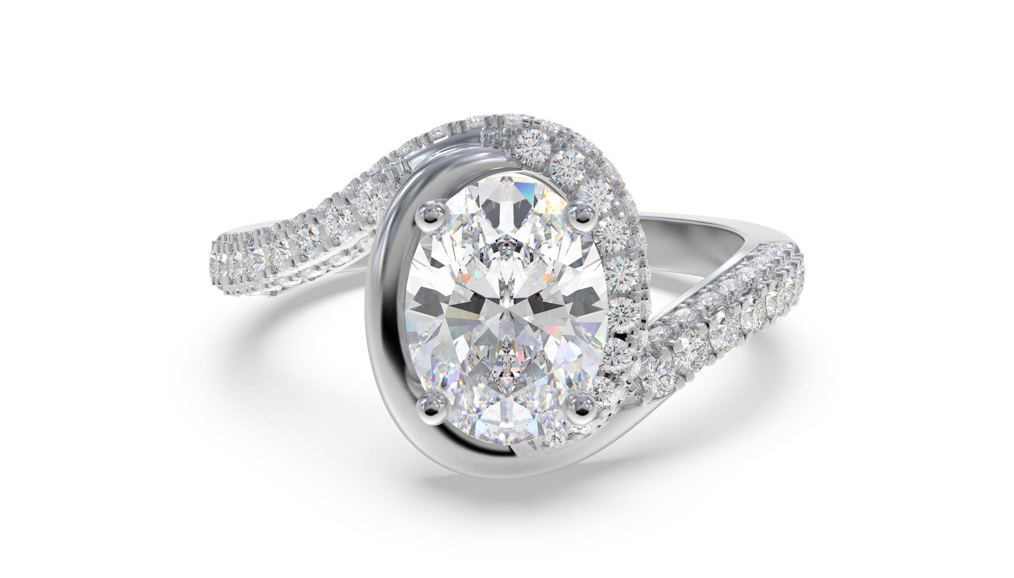 Oval Diamond Spiral Shoulder Set Ring - Diamond Heaven