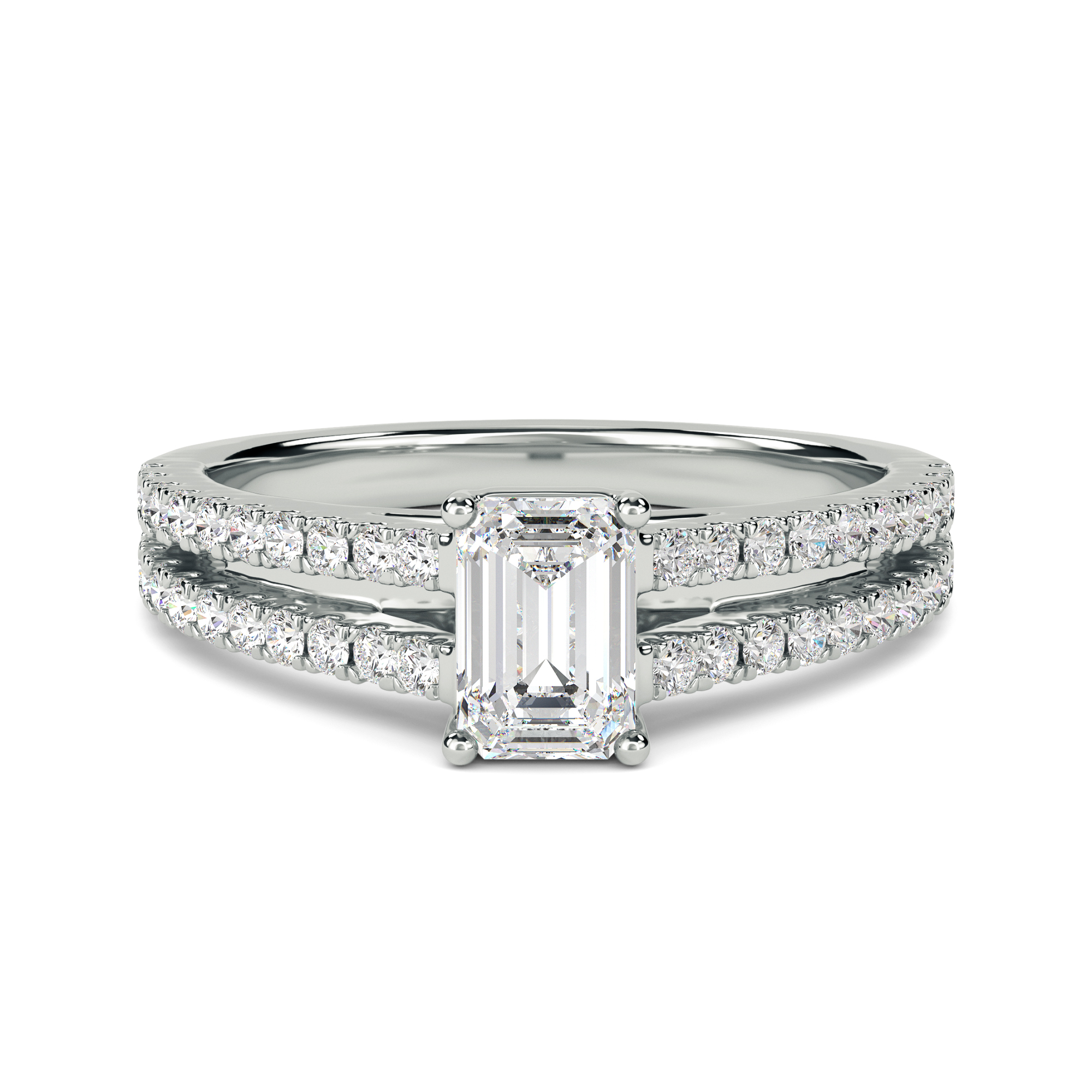 Emerald Diamond Split Shoulder Engagement Ring - Diamond Heaven