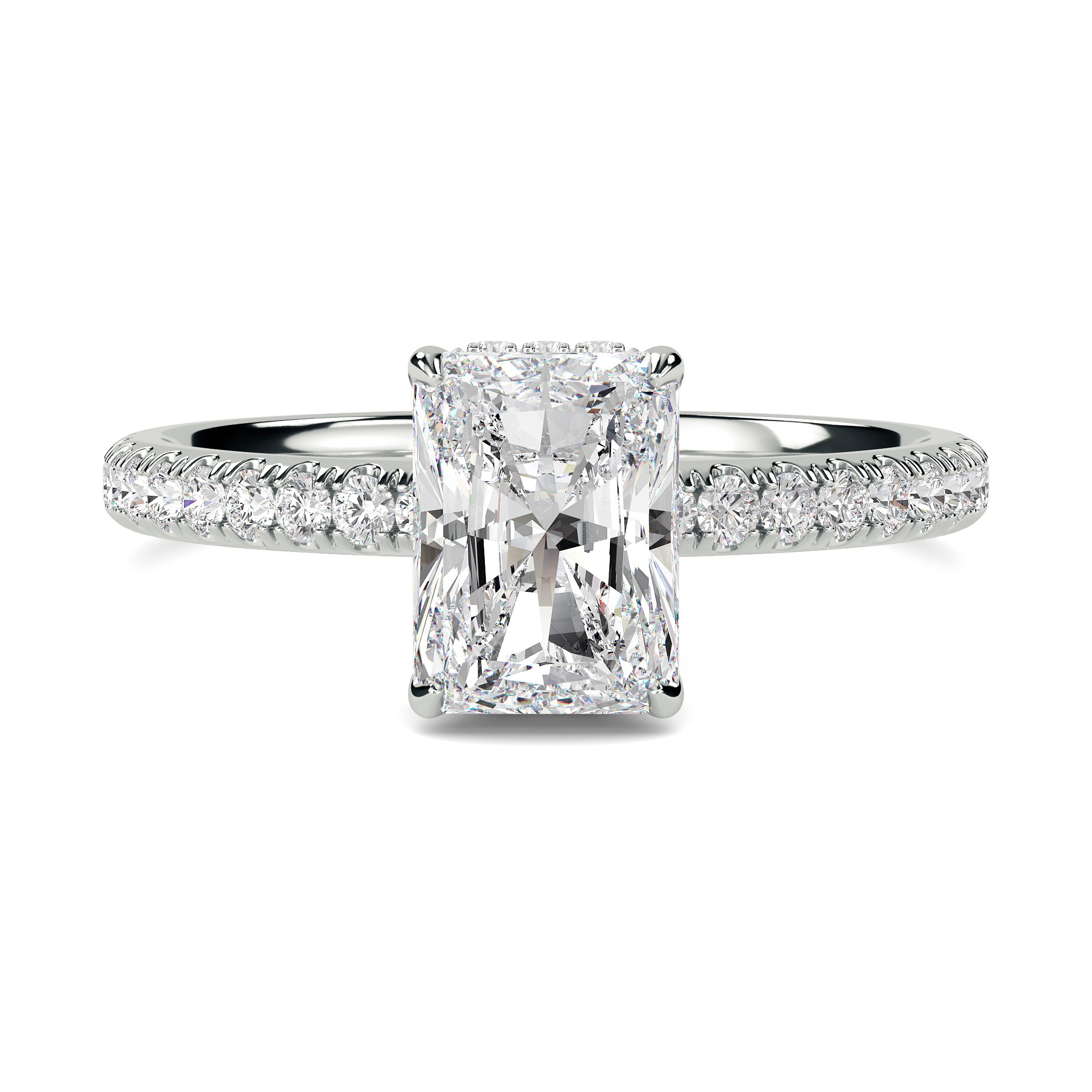 Radiant Diamond High Set Hidden Halo Shoulder Set Ring - Diamond Heaven